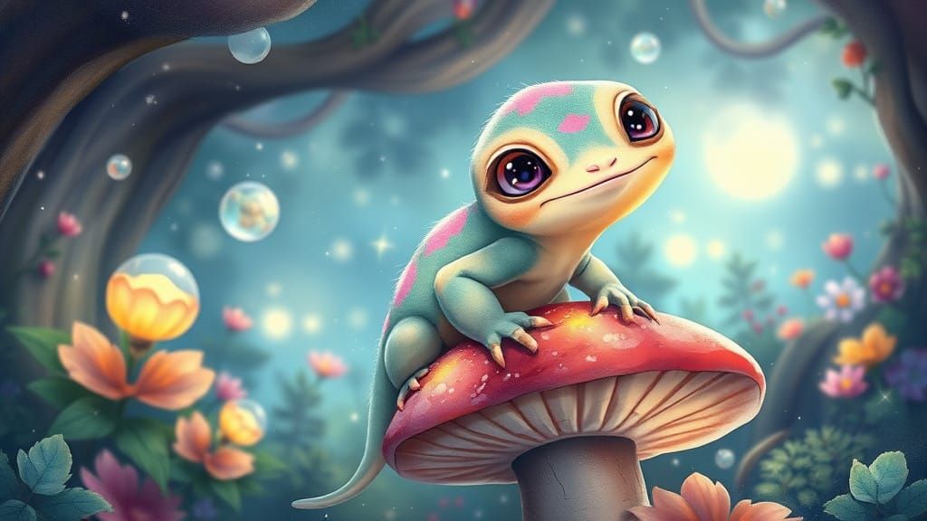 Whimsical Sloth-Lizard Hybrid in an Enchanted Fore... - AI Art