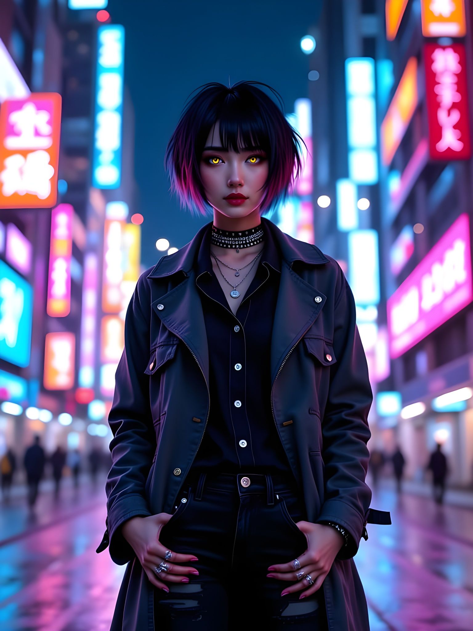 City Street at Night - Edgy City Dystopia in Neon Lights