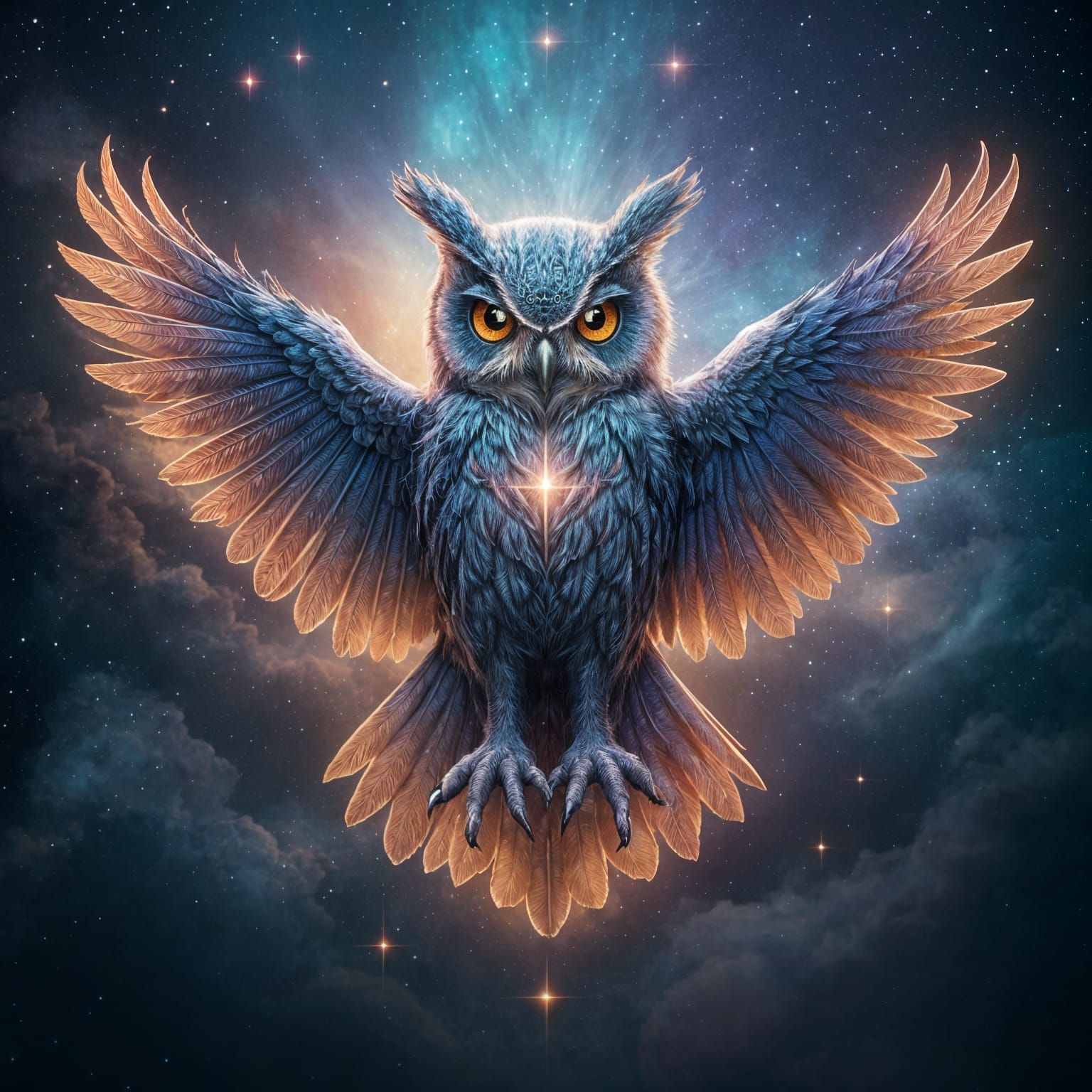 Transformer Owl - Cosmic Owl in Holographic Astral Illustrat...