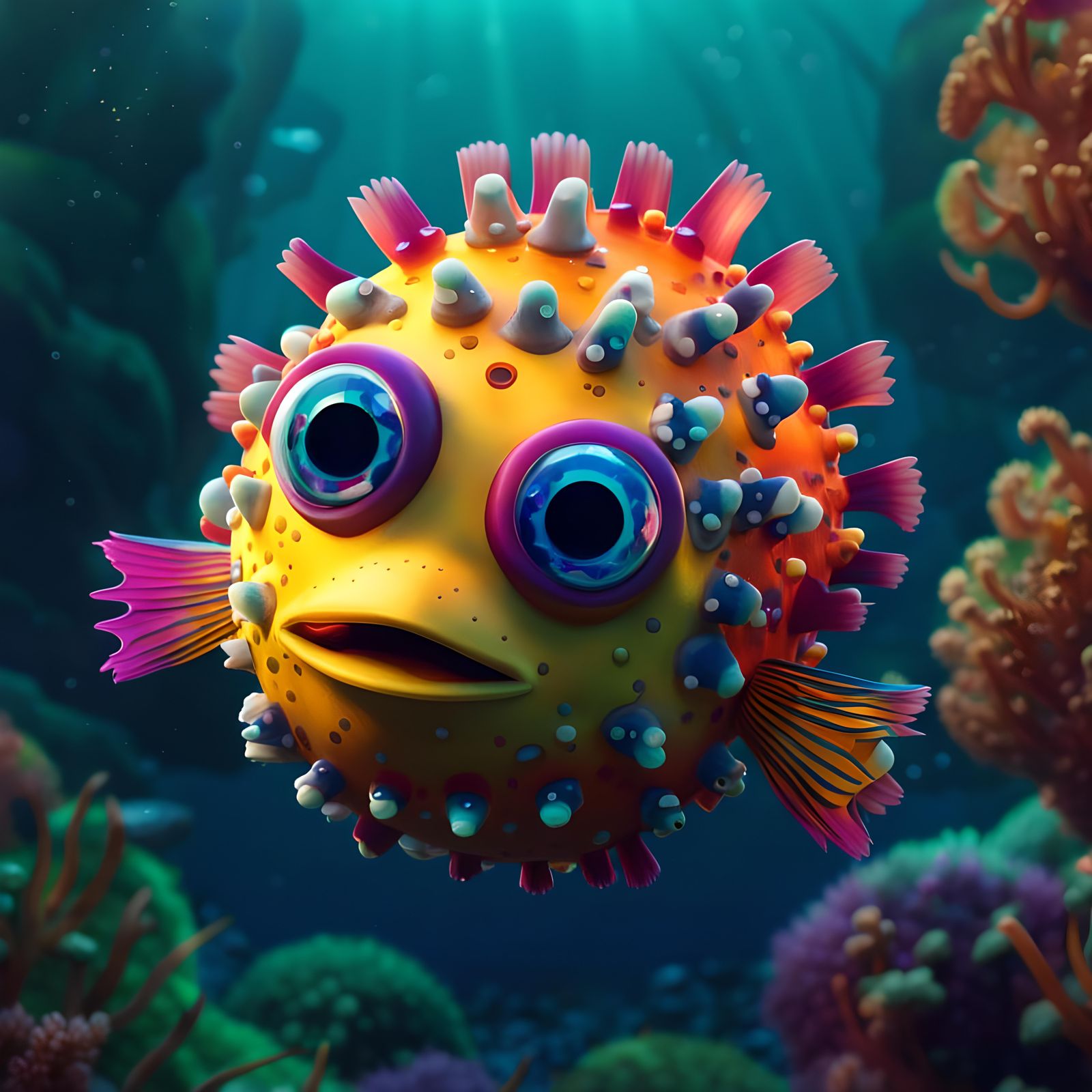 Googly-eyed Puffer Fish - AI Generated Artwork - NightCafe Creator