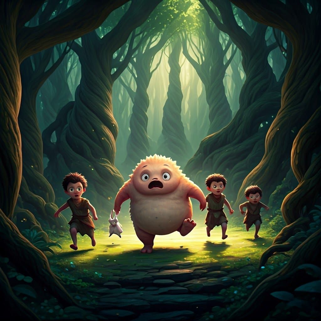 Ravenous Young Boys Chase a Lovable Creature in a ... - AI Art