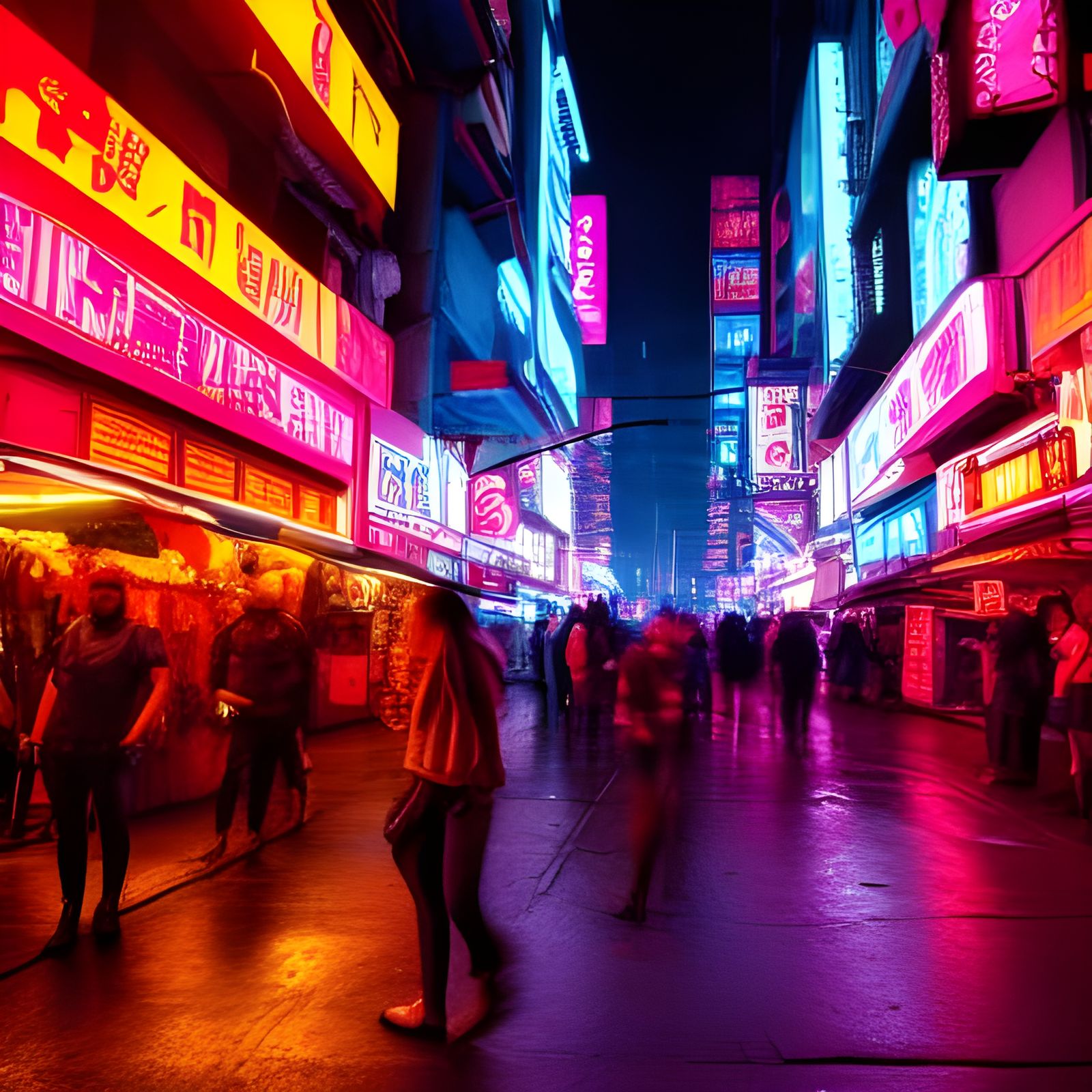Busy market in a cyberpunk city alley - AI Generated Artwork - NightCafe Creator