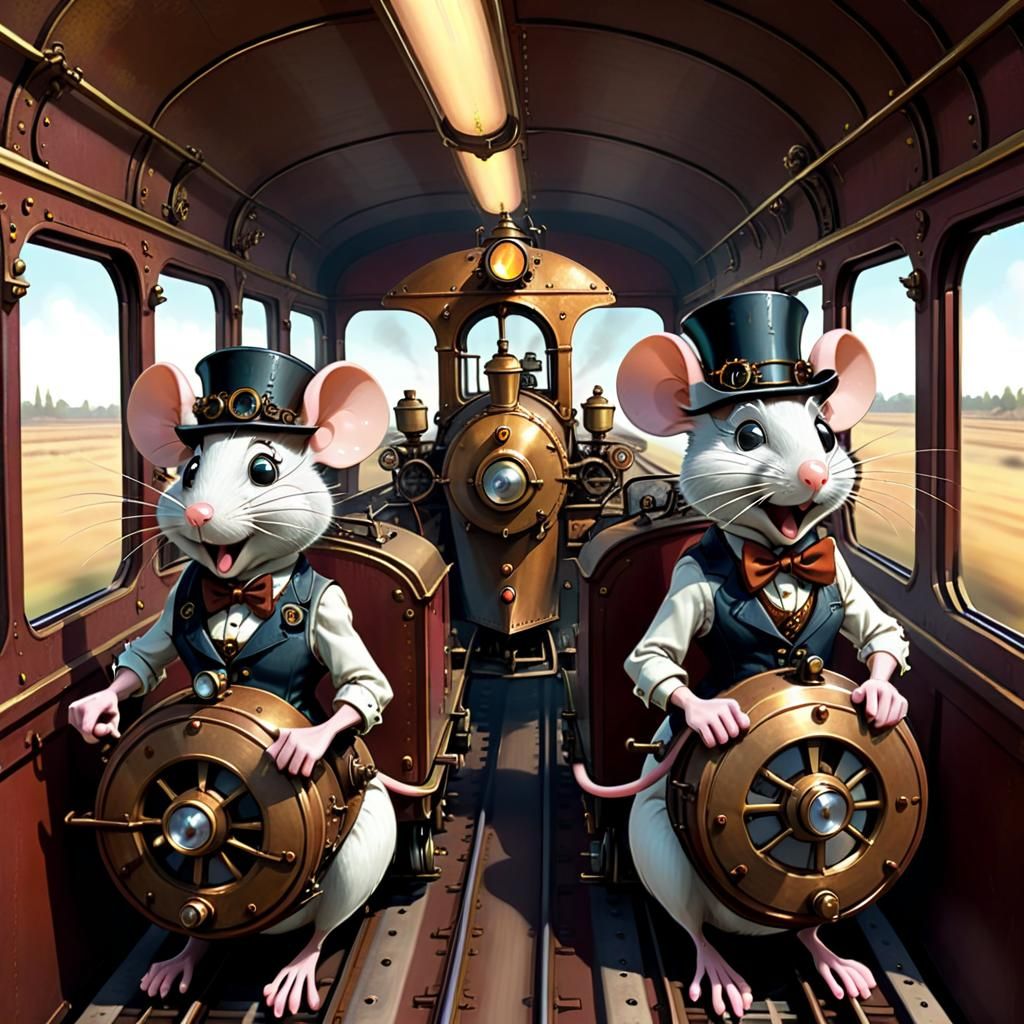 An Anthropomorphic train-driving mice. Hanna-Barbera style cartoon ...