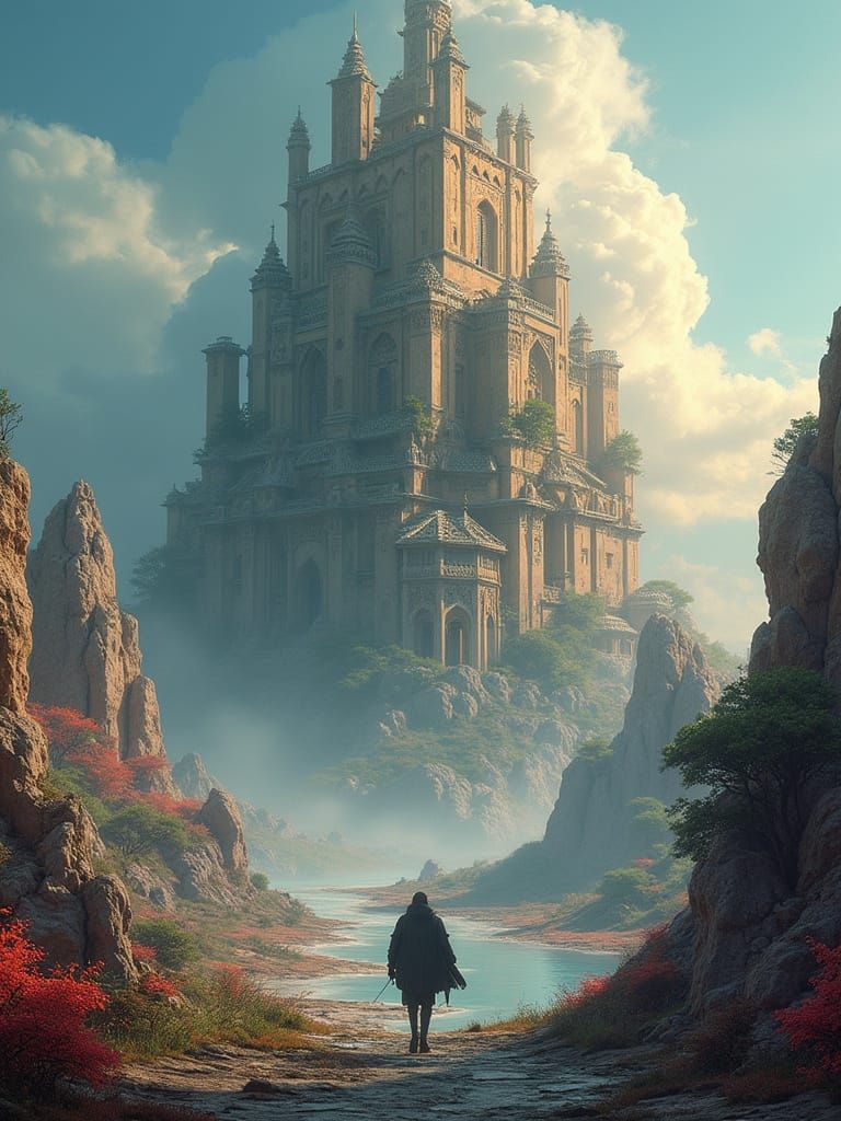 Xianxia world - Epic Fantasy Landscape with Ancient Architec...