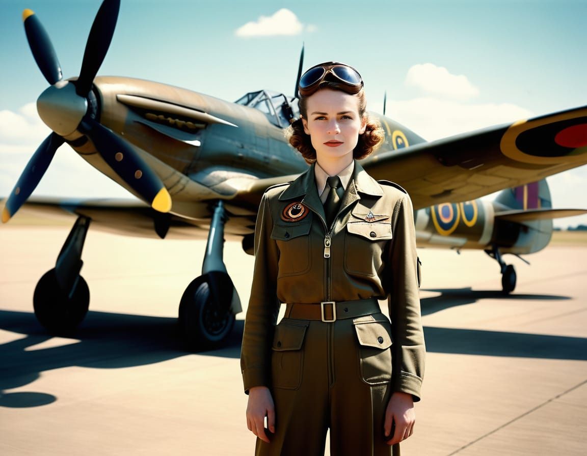 Emma Mackey as a WWII Era British RAF Aviatrix with Hawker Hurricane