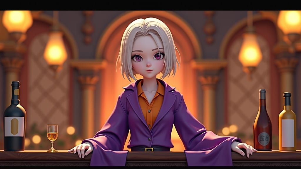 Enchanting Barkeep in Vibrant Fantasy Tavern - AI Art