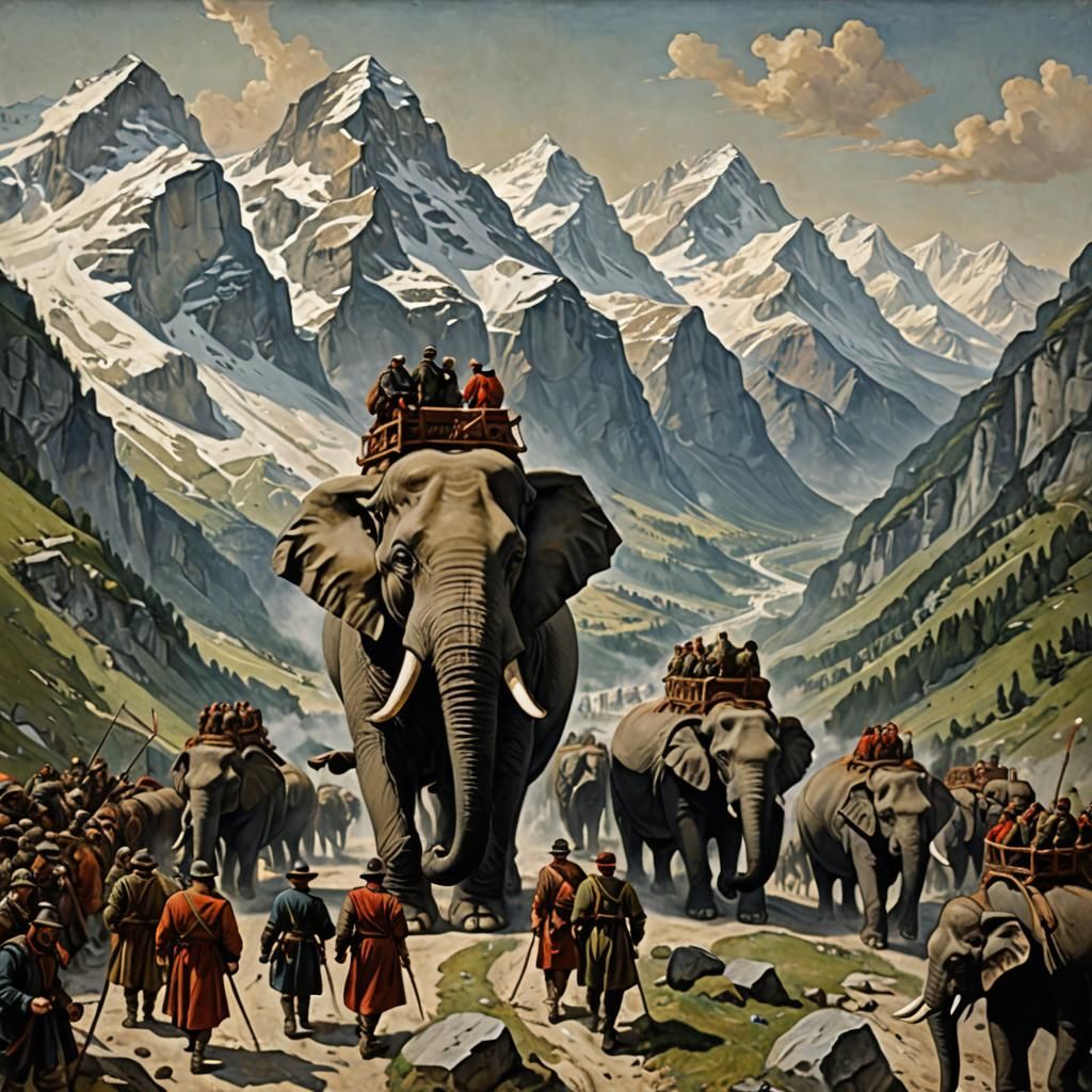 Hannibal crosses the Alps - AI Generated Artwork - NightCafe Creator