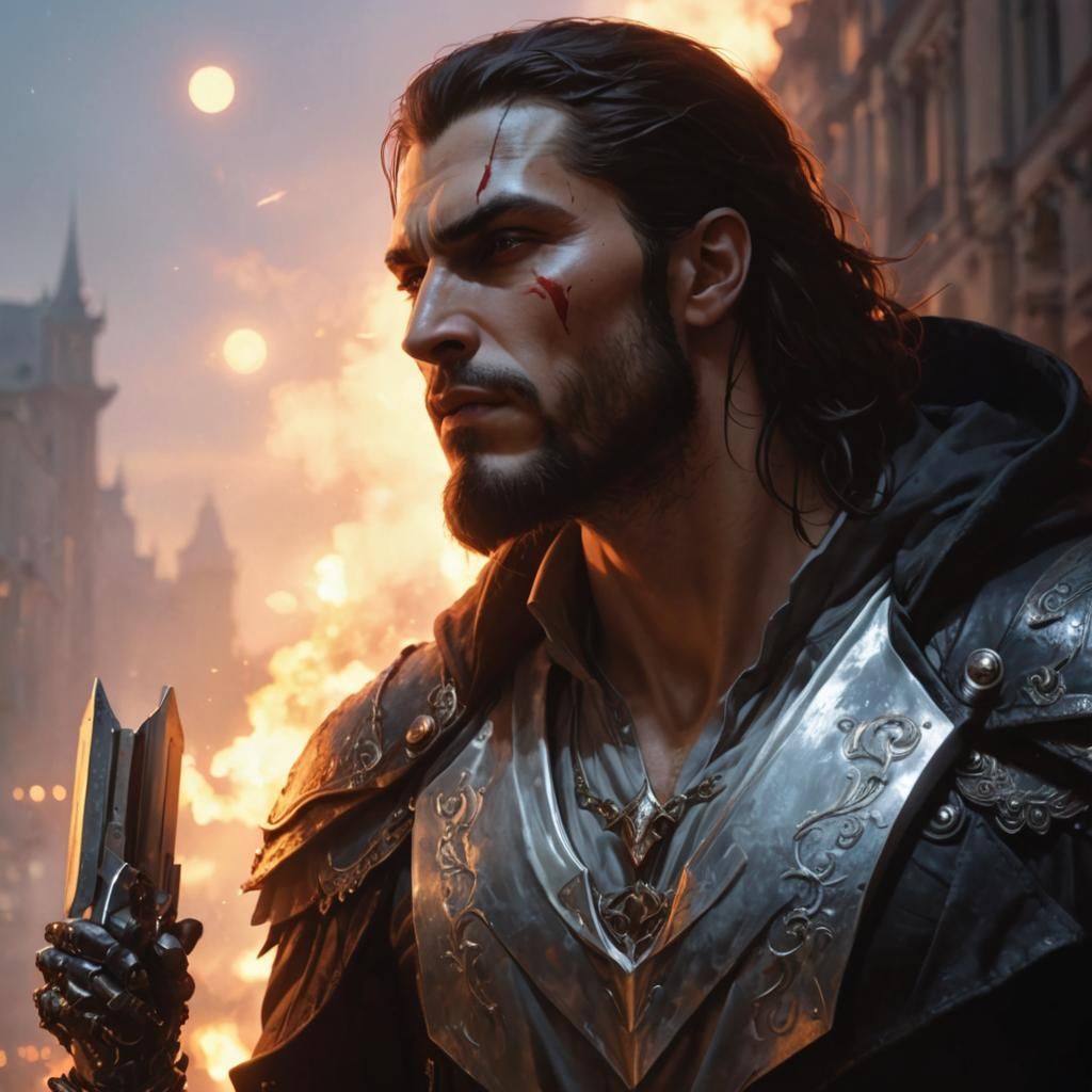 High Fantasy epic male hooded vampire assassin, sci-fi themes, cloth ...