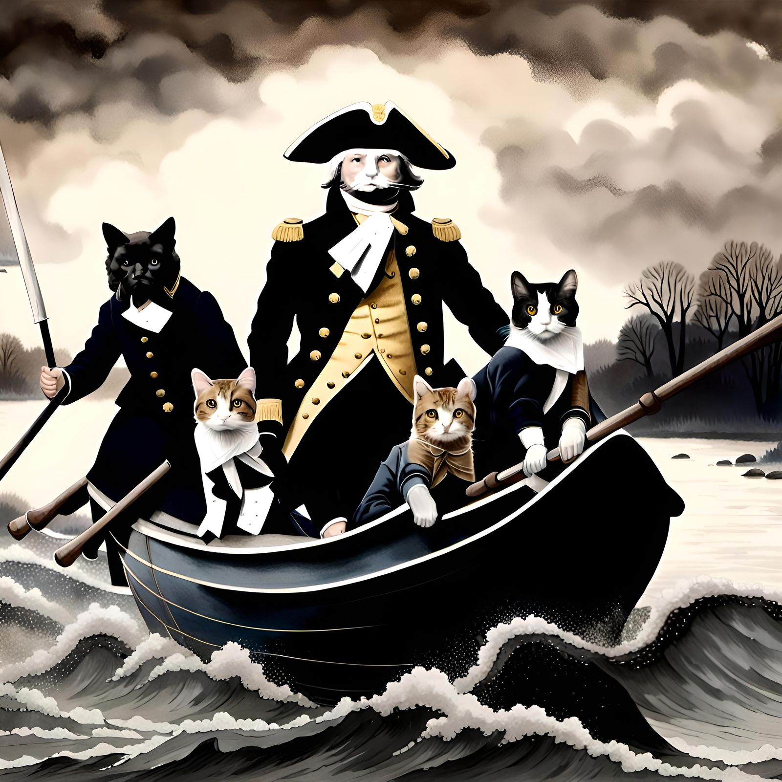 George Washington's Crossing of the Delaware River Reimagined with Cats ...