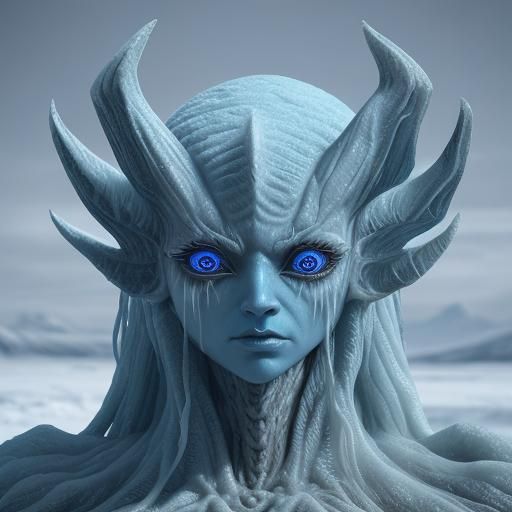 Arctic tundra, otherworldly cute creepy alien man ice sculptures ...