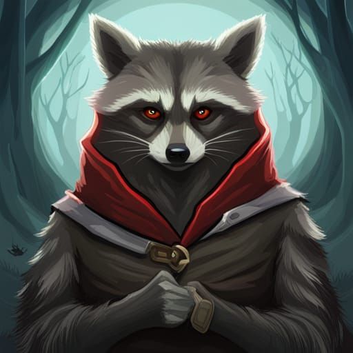 menacing raccoon with red eyes wearing a cloak. humanoid - AI Generated ...