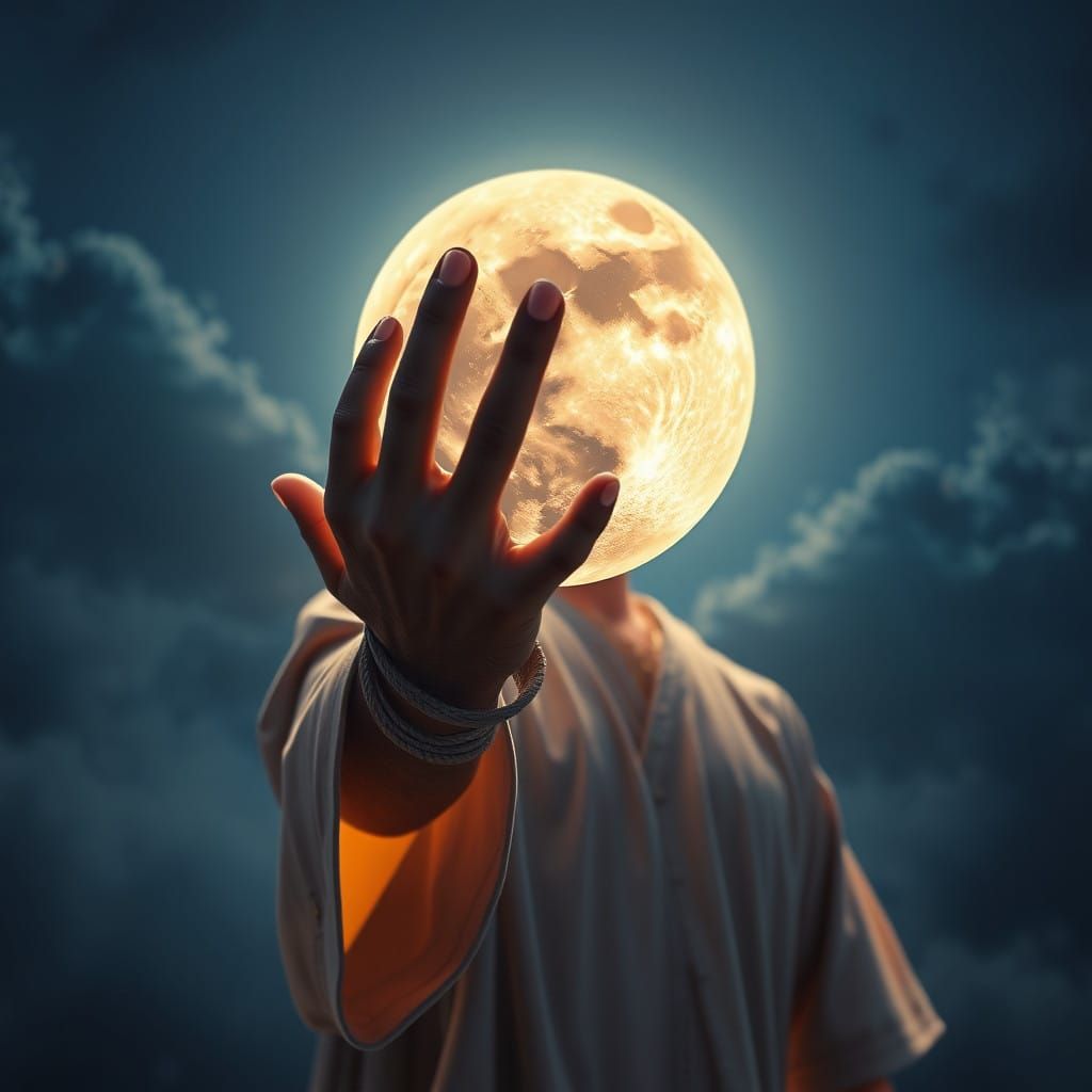 Man holding moon with his two hand - Man Holds the Moon with...