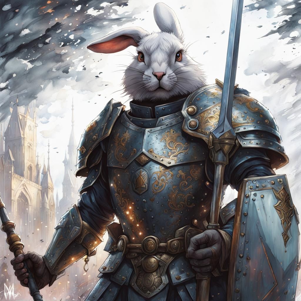 The heroic Rabbit Paladin wields a huge war hammer on the battlefield ...