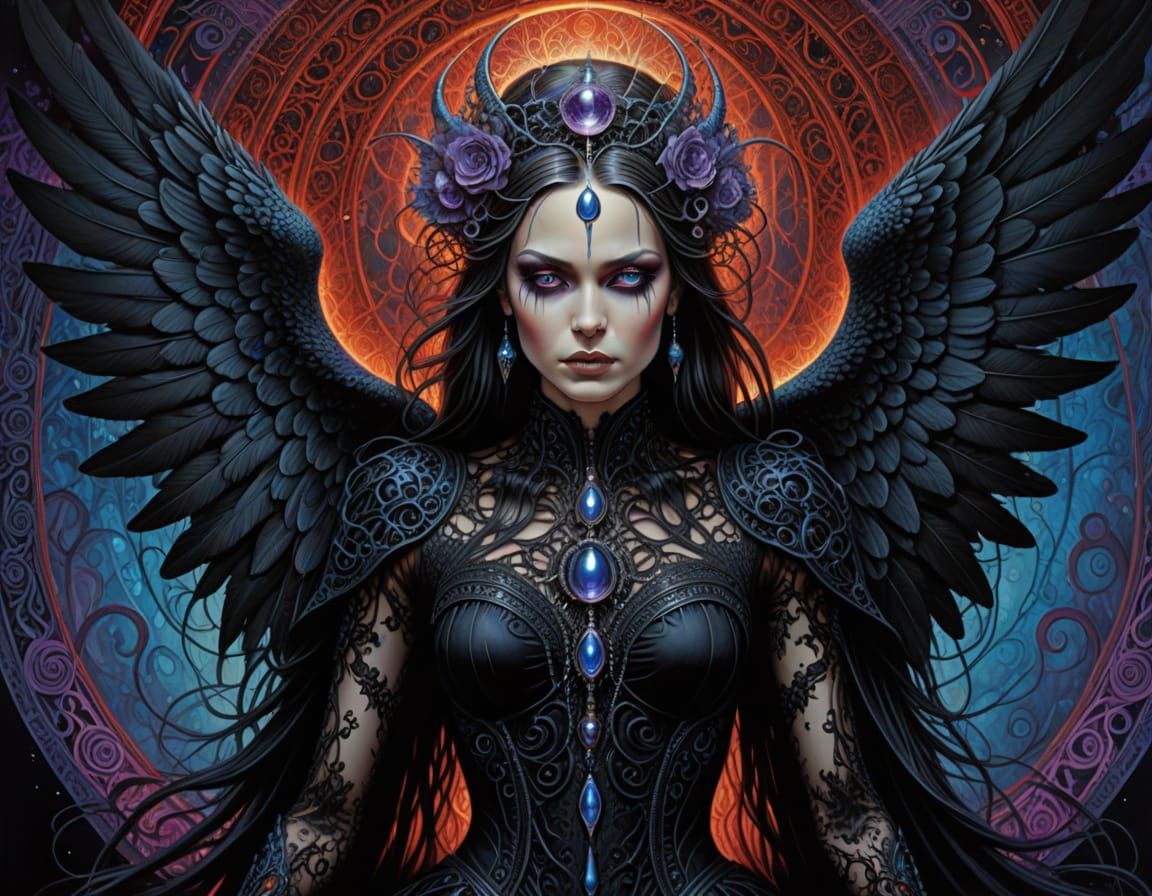 Dark Angel of Damnation in Psychedelic Vortex - AI Art