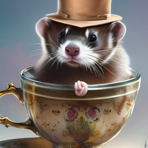 Ferret Tea Time 18 - AI Generated Artwork - NightCafe Creator