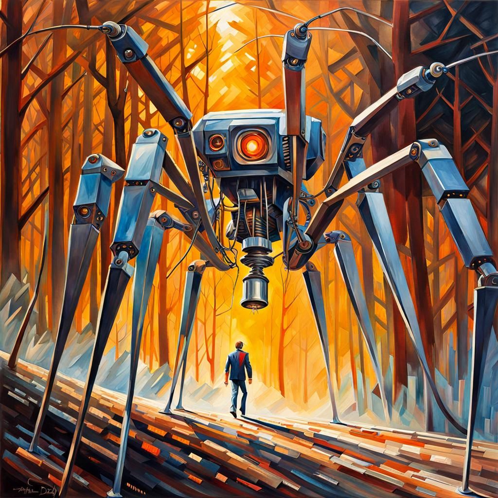 (Daddy Long Legs Robot: 1.7), lunging forward, detailed action ...