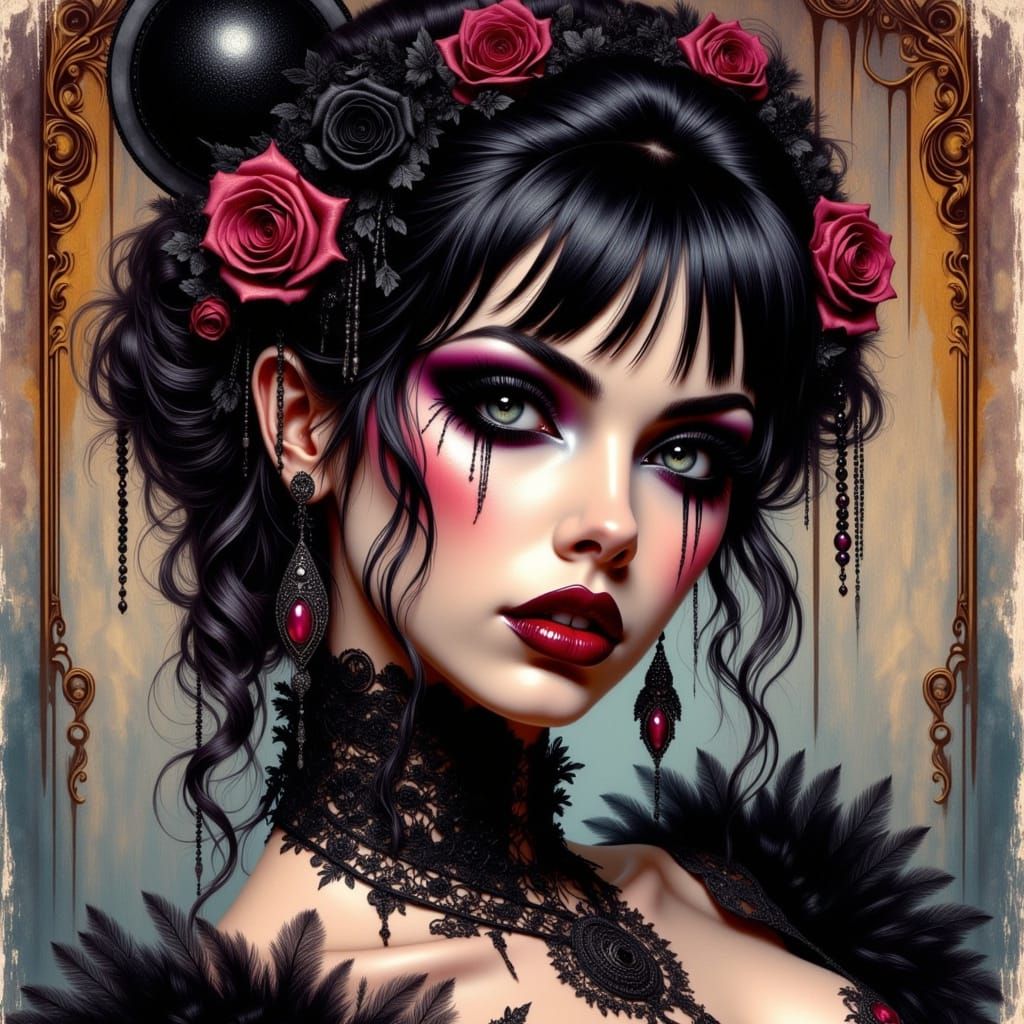 Lenore - Sultry Gothic Pinup in Vintage Watercolor Style