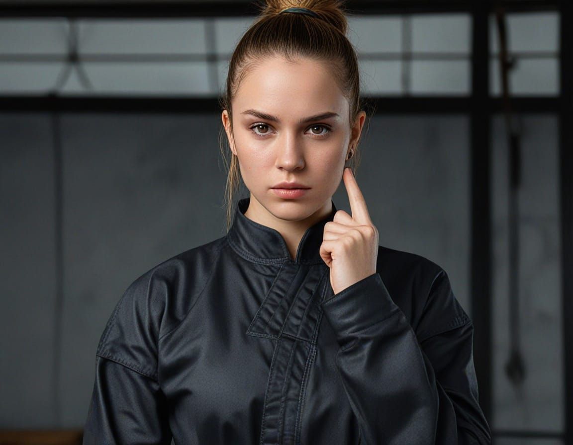 Young stocky Female with long straight light brown hair tied behind ...