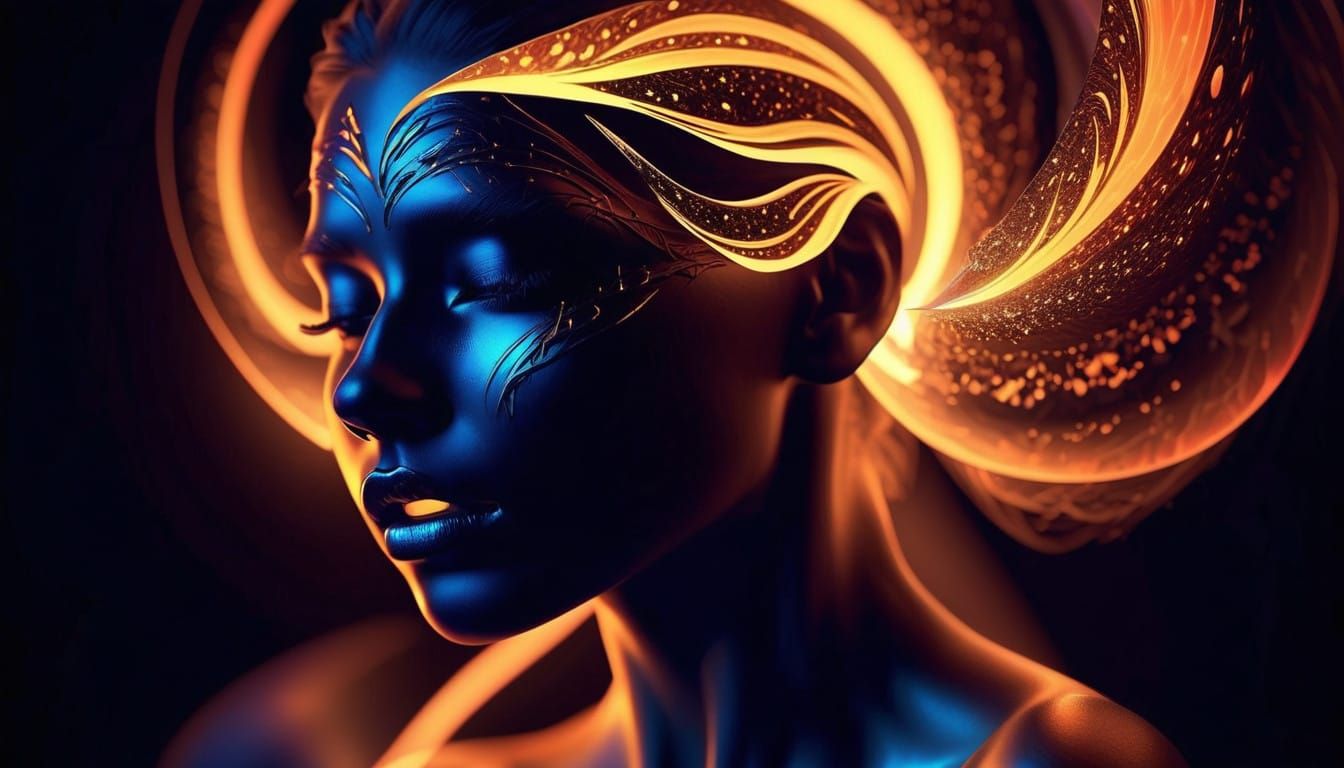 deep dark arts shadows beautiful 3D people sing infinite curved space ...