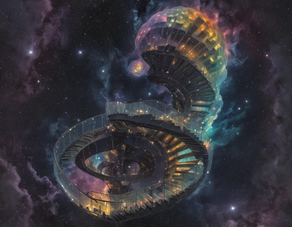 Huge multilevelled cyber stairs in Bioluminescent rainbow mammatus ...