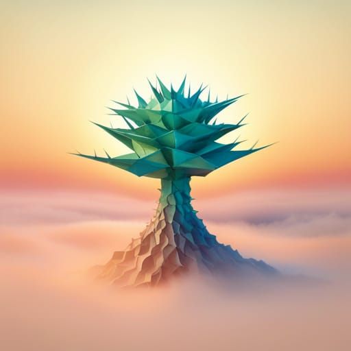 a fantastical, ethereal, cinematic dystopian tree with long prickly ...
