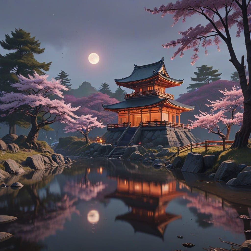 A serene Japanese-style temple - Japanese Temple Beside Ser...