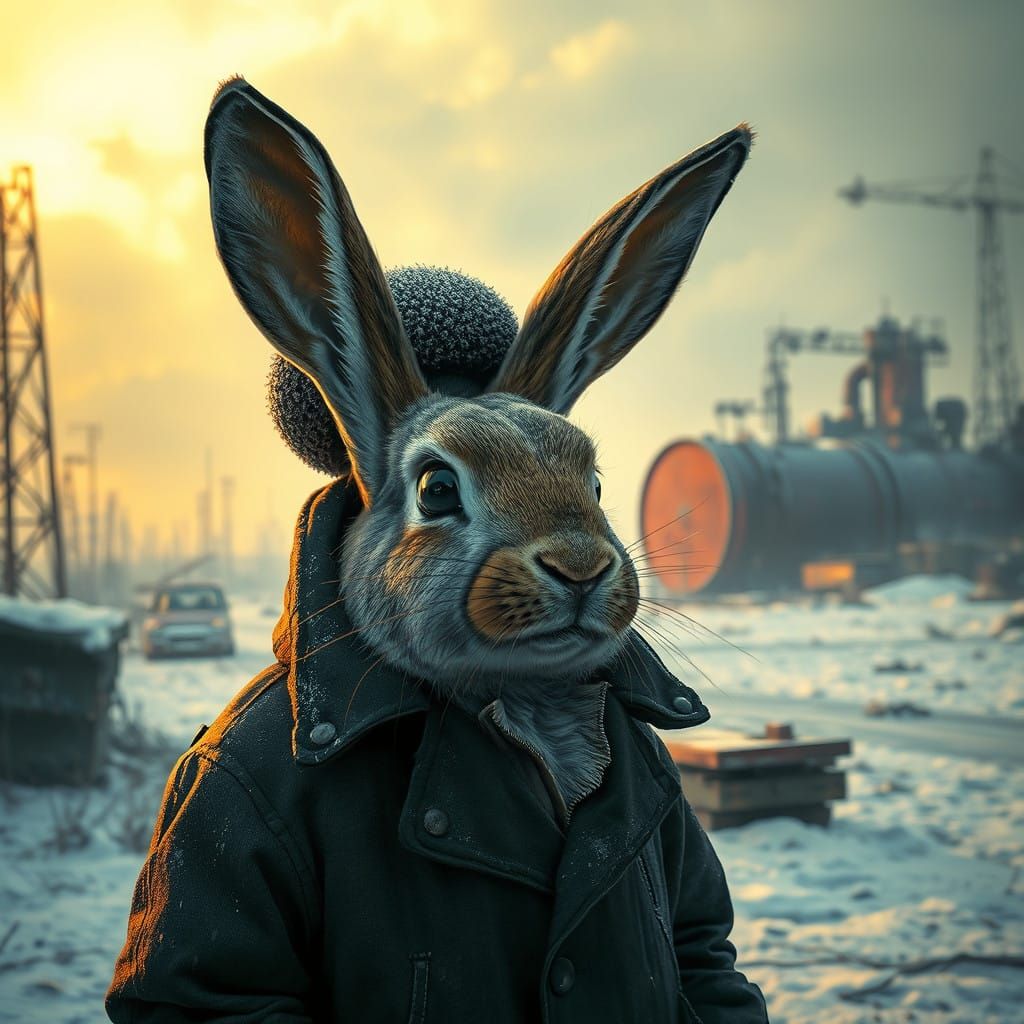 Cyberpunk Rabbit in Soviet Ruins - AI Art