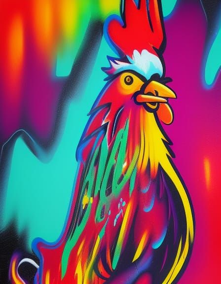 Roosters graffiti art, splash art, street art, spray paint, oil gouache ...