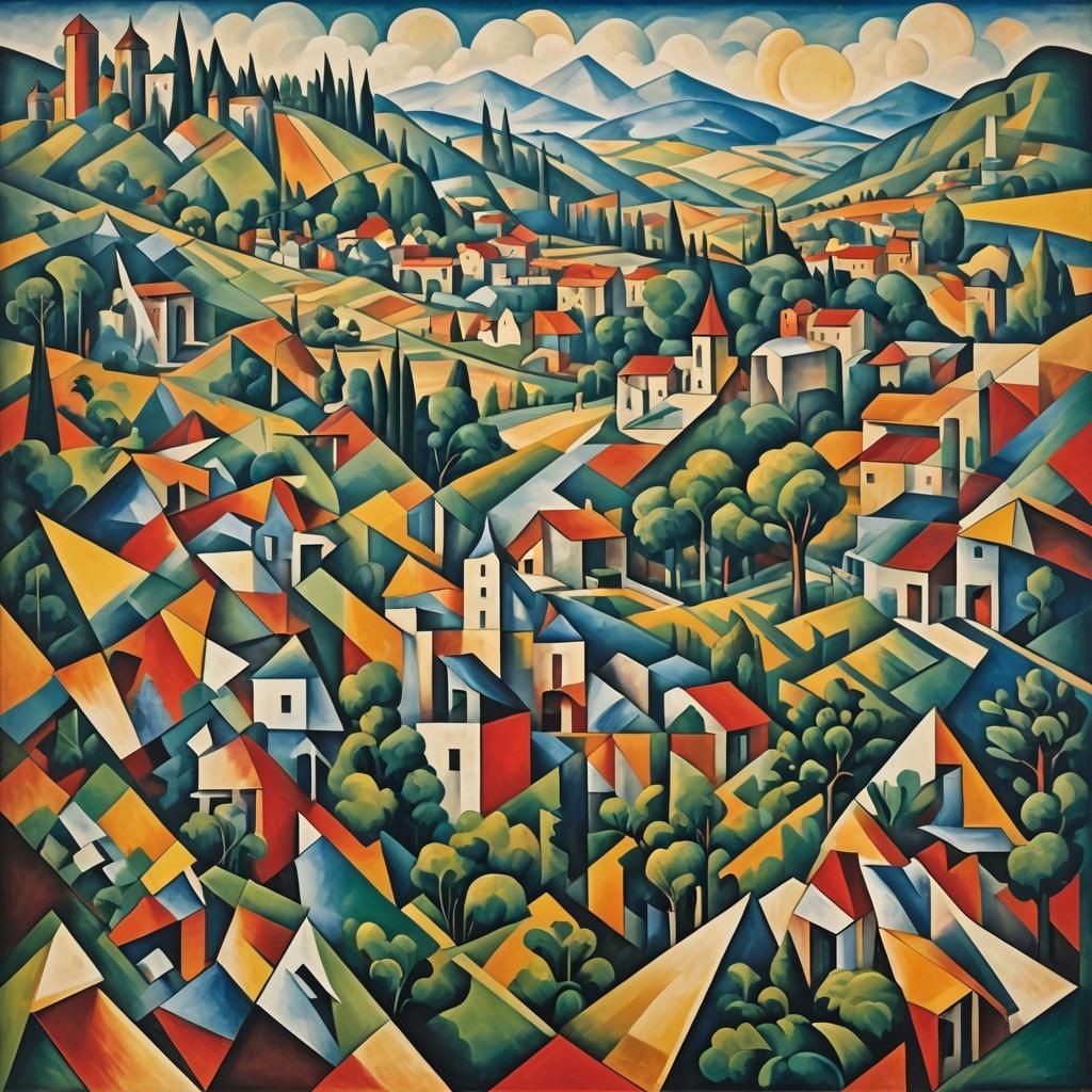A cubism farm, done in the cubism style - AI Generated Artwork ...