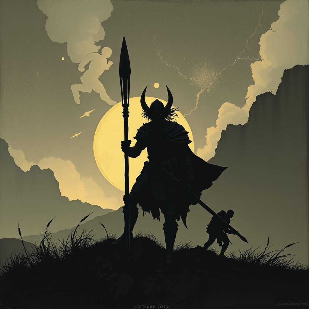 "Shadow Warrior" - Ethereal Shadow Figure in Muted Colors