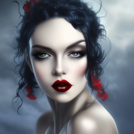 gothic dark fantasy female 30s , black and blue, stunning face ...