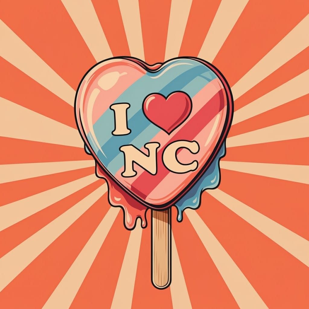Vibrant Candy Heart Popsicle in 1970s Pulp Style - AI Art