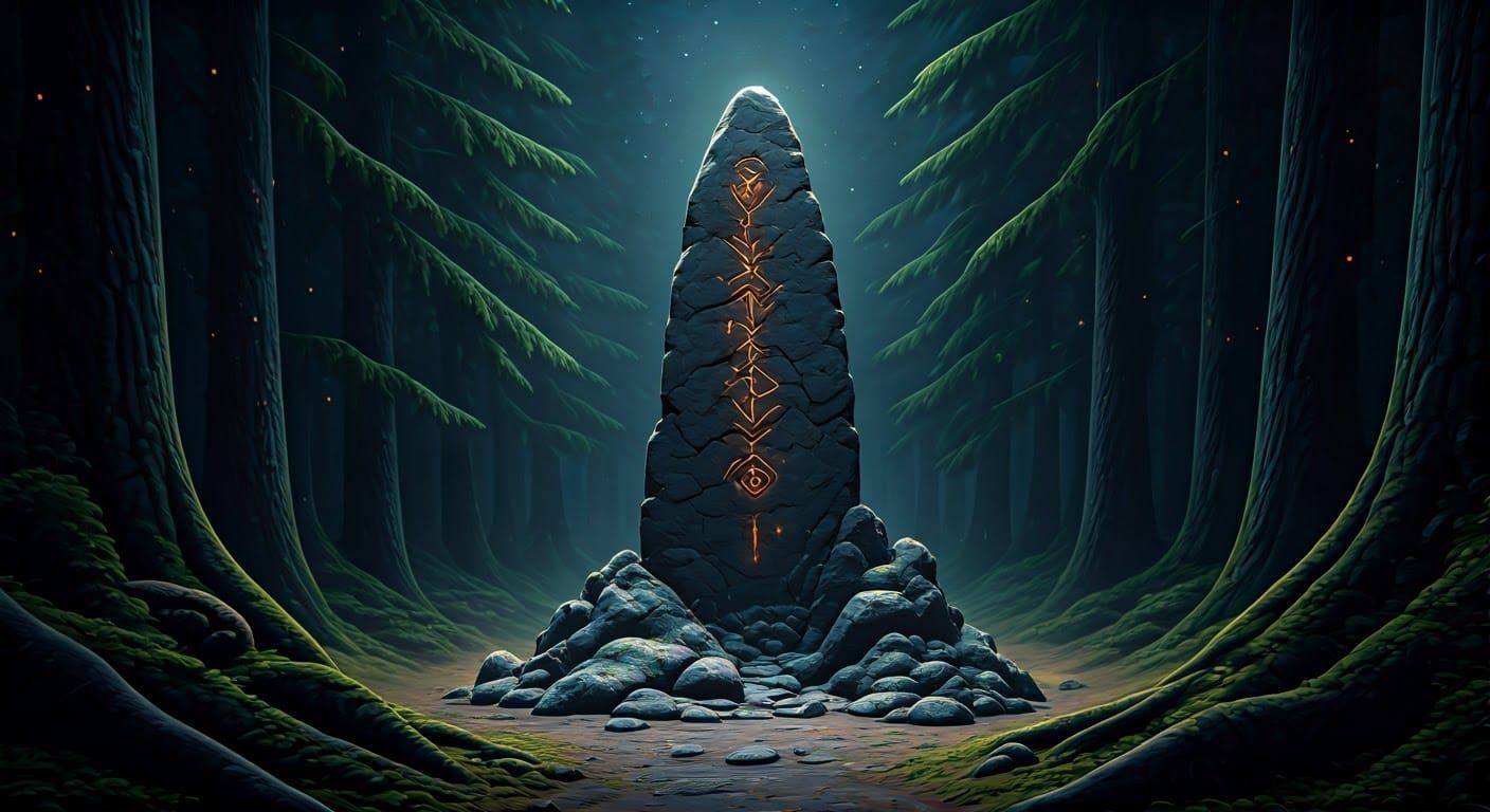 Clay Monolith - Clay Monolith in Ancient Forest at Night