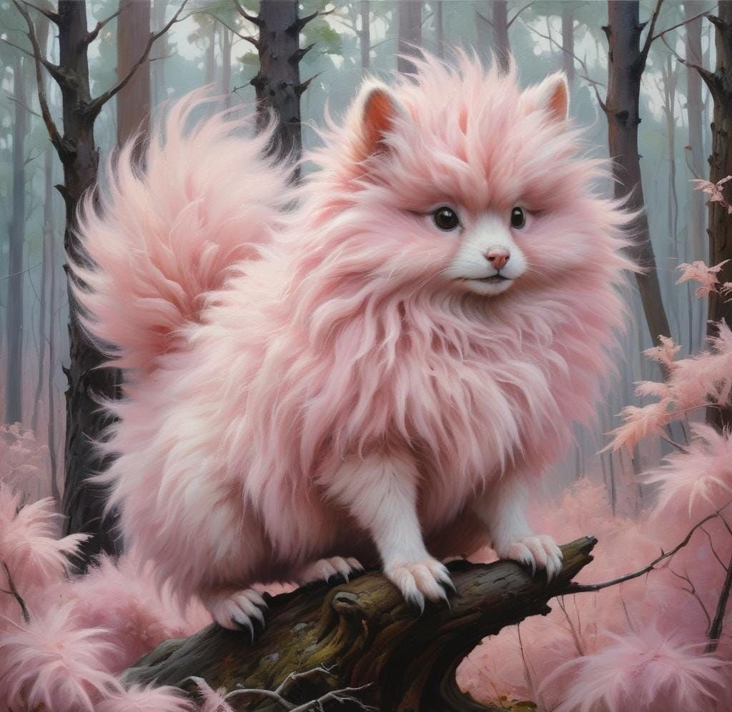 Pink and fluffy - Whimsical Pink Creature Amidst Nature
