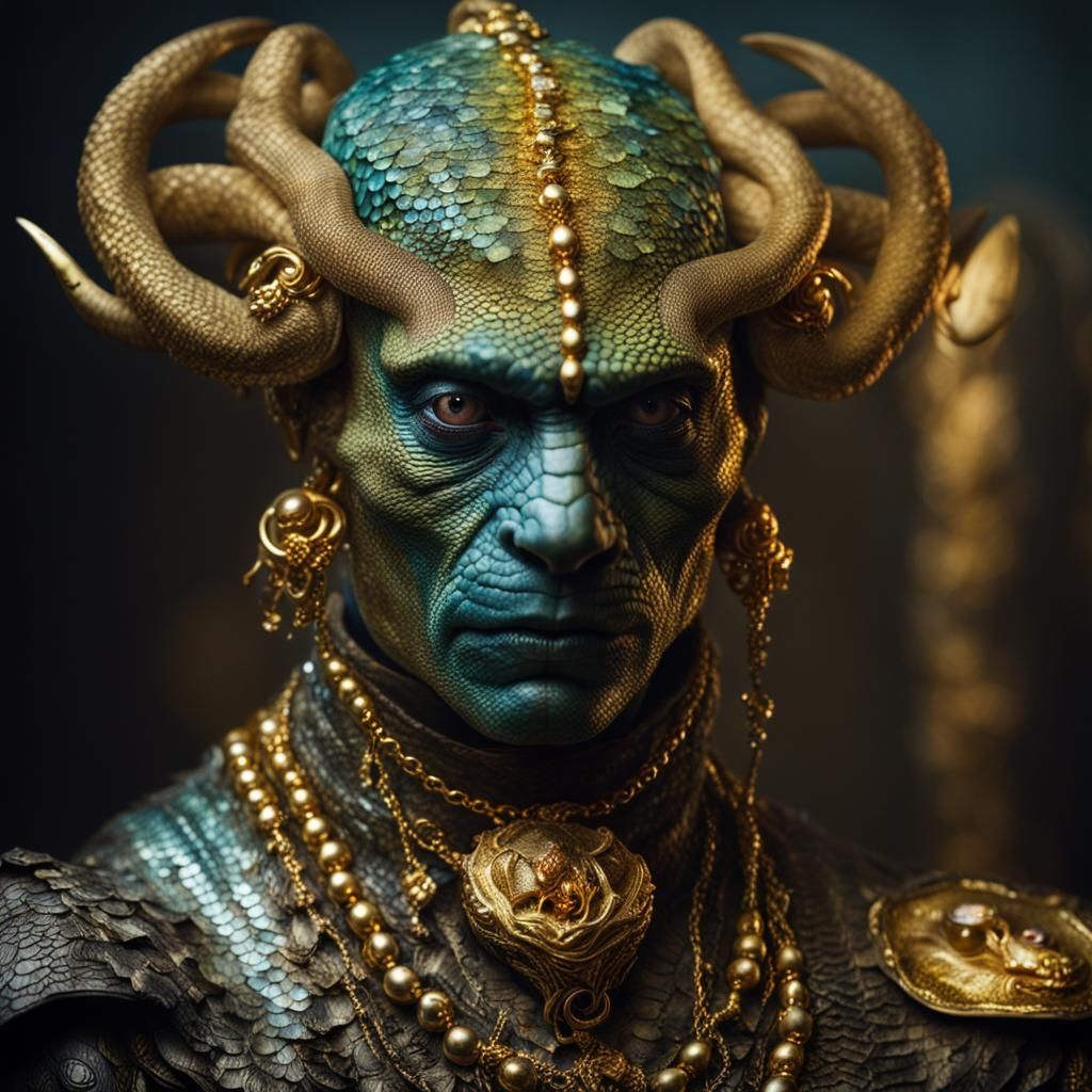 Professional photography, portrait of a humanoid reptilian creature ...