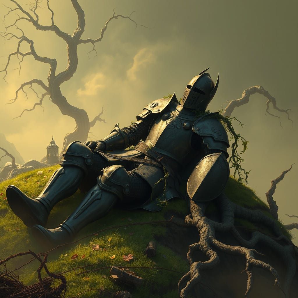 Gothic Knight's Melancholy Vigil - AI Art