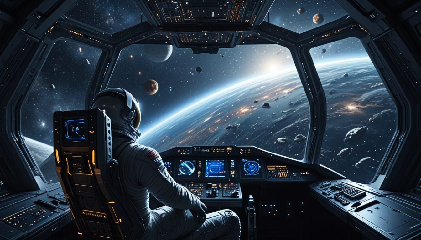 Sleek Futuristic Starship Cockpit Reveals Celestia... - AI Art