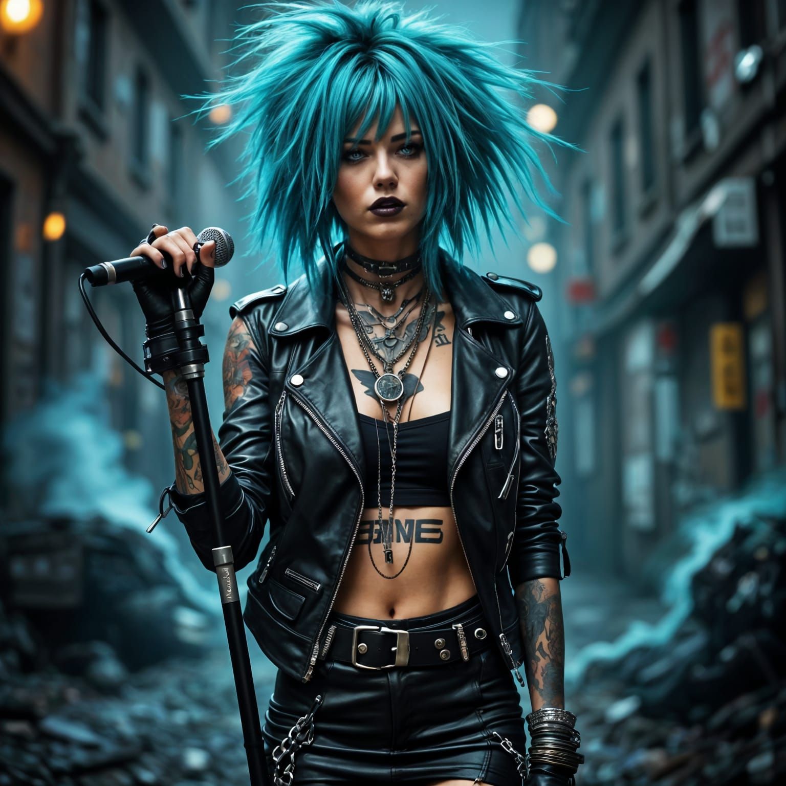 Punk Singer At Grunge Block Party - Vibrant Punk Rocker Perf...