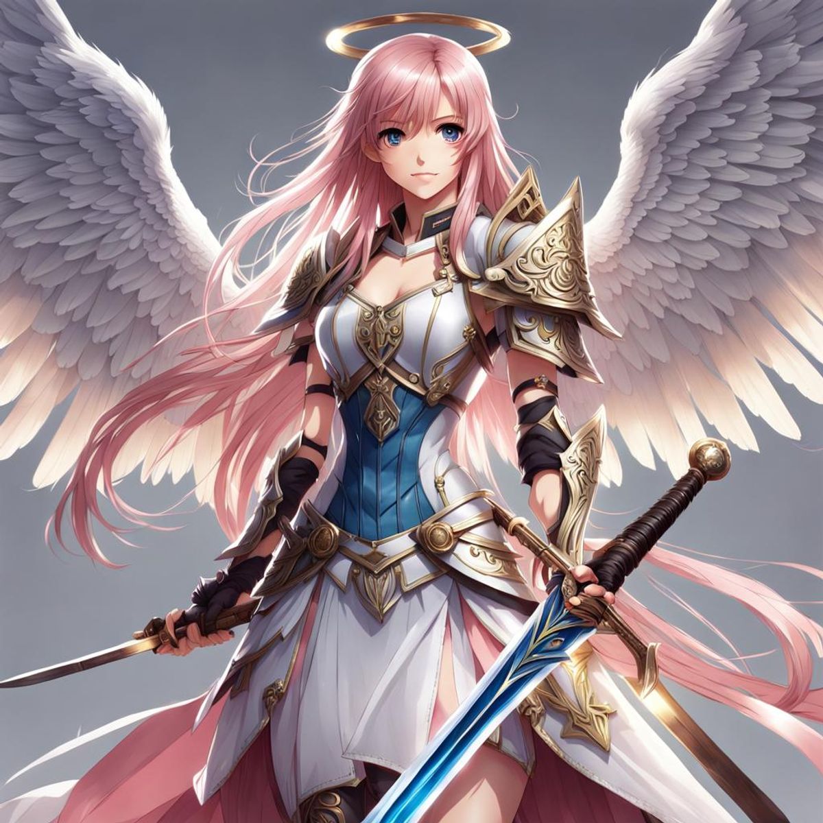 anime angel warrior, descent clothes, wing, pretty face long hair ...