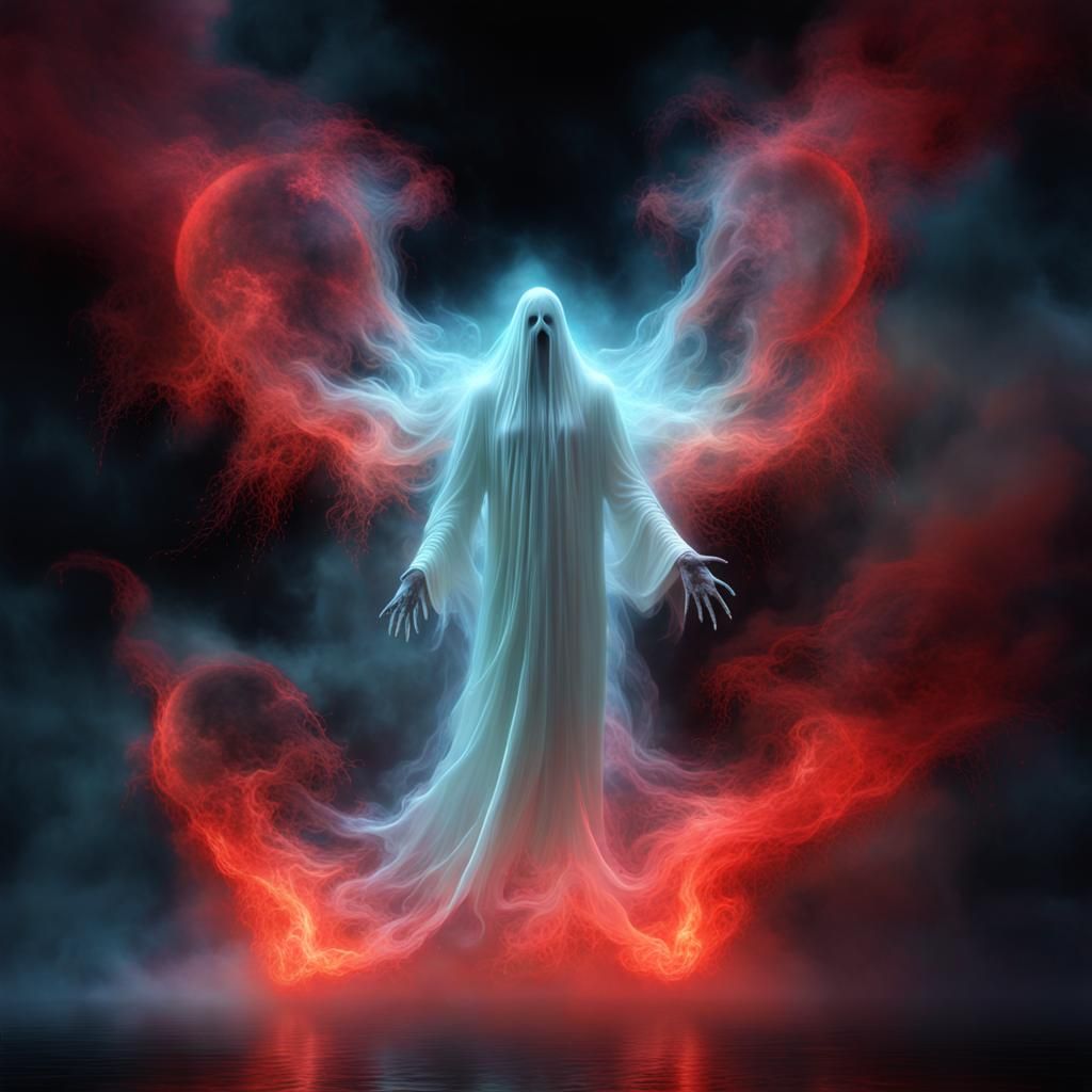 hauntingly beautiful glowing wispy floating demon ghost, wispy mist ...