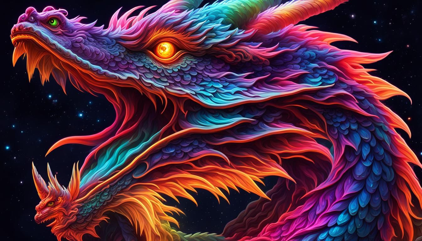 Neon Dragon - Cosmic Space Dragon in Neon Art Style