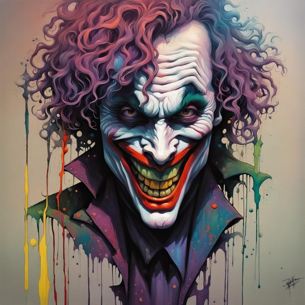 Bizarre portrait of the joker, totally crazy, vibrant colors, inspired ...