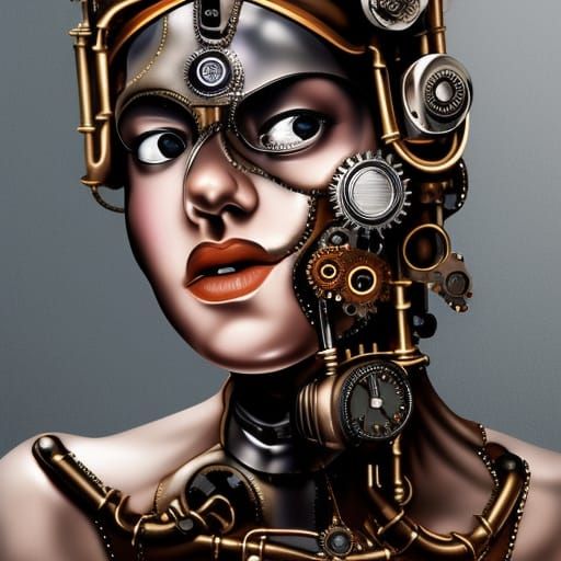 Half mechanical robotic half human woman portrait - AI Generated ...