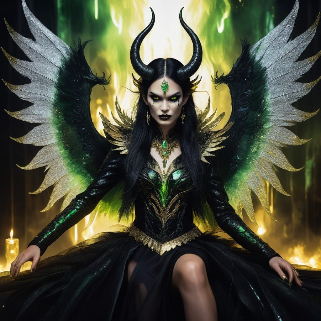 Portrait of an unearthly beautiful Demon Queen, wearing a black skirt ...