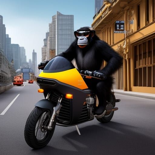A chimpanzee driving a motorcycle - AI Generated Artwork - NightCafe ...