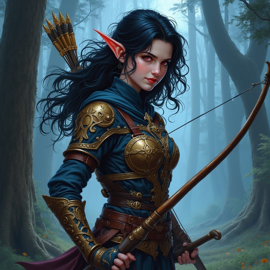 Ethereal Forest Elf Assassin in Intricately Decora... - AI Art