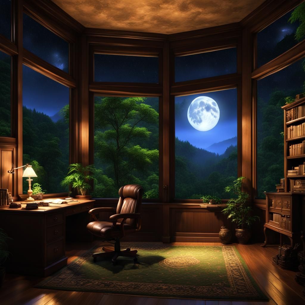 Moonlight shining,chocolate warm deep lightning in a luxury rustic ...