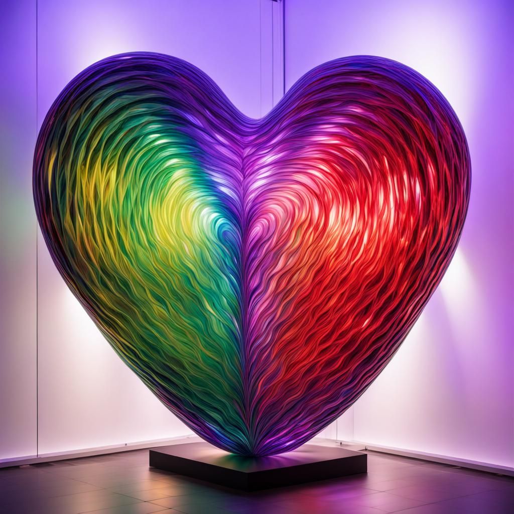 illuminated from within huge glass heart-shaped sculpture. sculpture ...