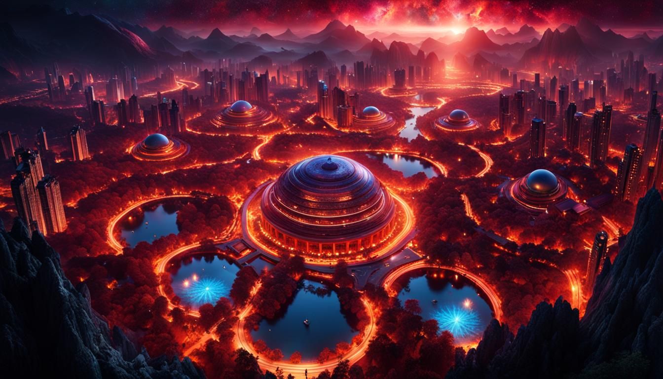 big dark hell fire alien city - AI Generated Artwork - NightCafe Creator