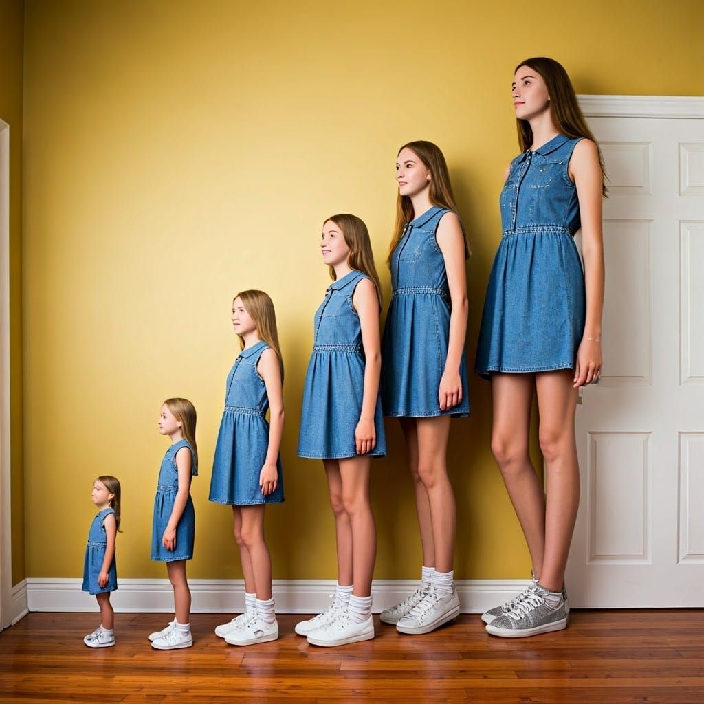 Growing sequence side by side of 18 years old girl